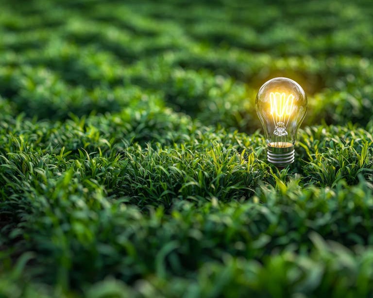 At the Core of a Complex Green Maze, a Radiant Lightbulb Symbolizes ...