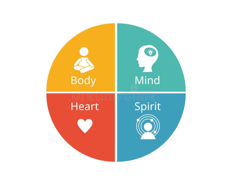 Core Dimension Dynamics of Body, Mind, Heart, Spirit Stock Vector ...
