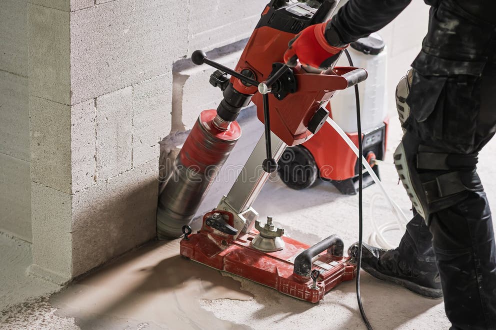 Core Drilling into Concrete Wall during Construction Work Stock Image ...