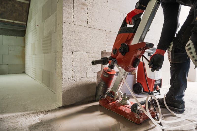 Core Drilling into Concrete Wall during Construction Work Stock Image ...