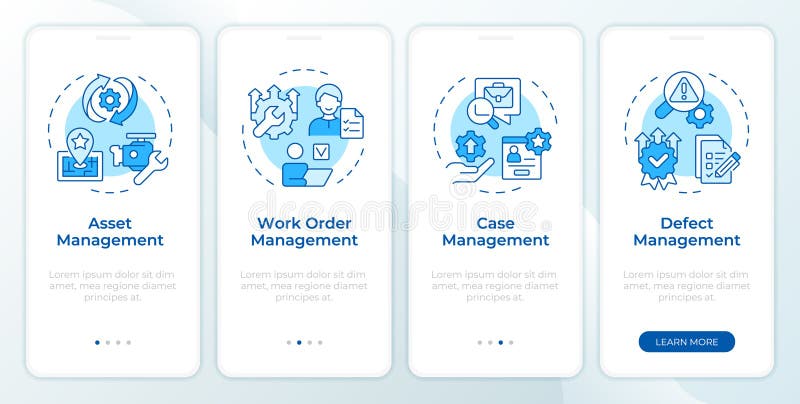Core Features of Fsm Systems Blue Onboarding Mobile App Screen Stock ...