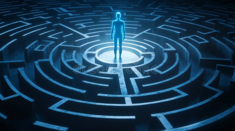 At the Core of a Meandering Maze, a Shining Figure Symbolizes the Quest ...