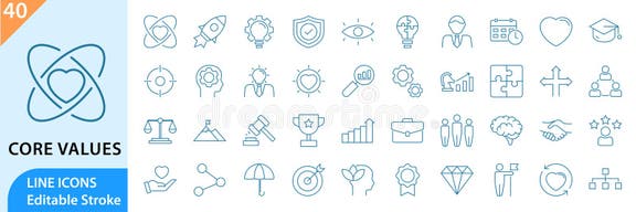 Core value icon set stock vector. Illustration of font - 378864295