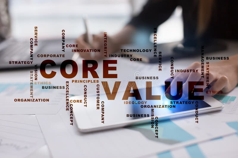 Core Value on the Virtual Screen. Business Concept. Words Cloud. Stock ...