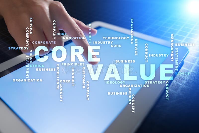 Core Value on the Virtual Screen. Business Concept. Words Cloud. Stock ...