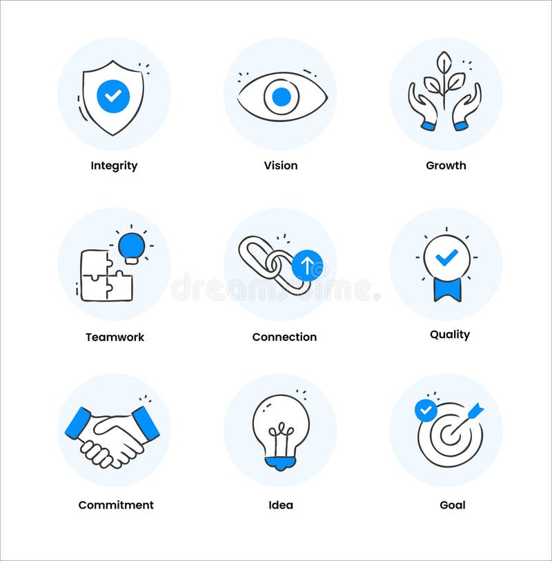 Company Core Value Icons - a Set of High-Quality Hand Drawn Style Icons ...