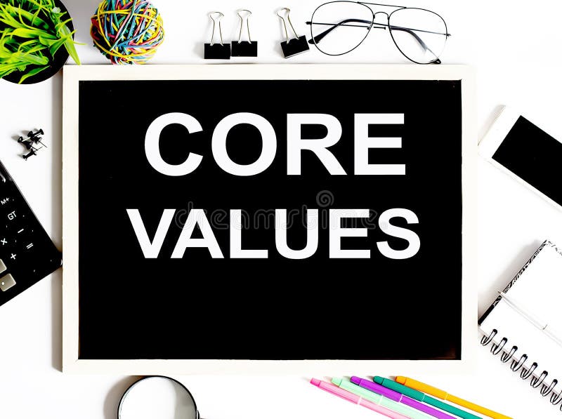 CORE VALUES Concept on the Drawing Board with Office Tools Stock Image ...
