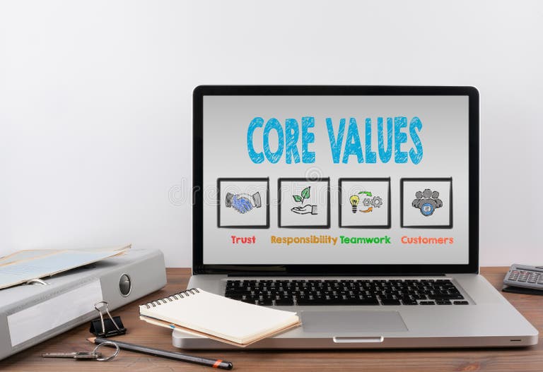 Core Values Concept. Office Desk with a Laptop Stock Photo - Image of ...
