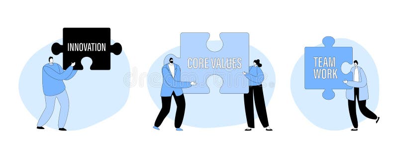 Core Values Concept. Tiny Businesspeople Characters Holding Huge Puzzle ...