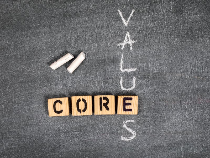 Core Values Concept. Wooden Alphabet Letters on a Gray Chalk Board ...