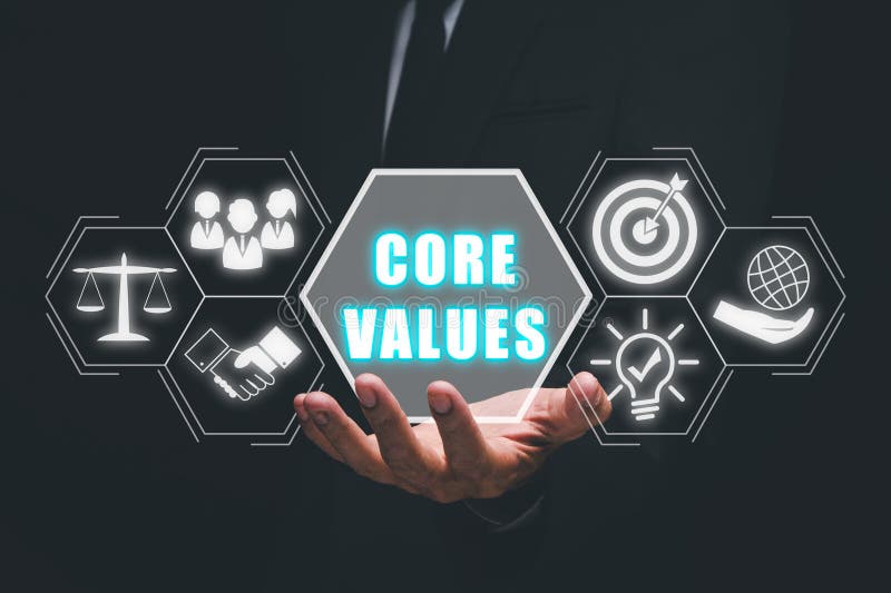 Businessman Hand Holding Core Values Icon on Virtual Screen Stock Photo ...