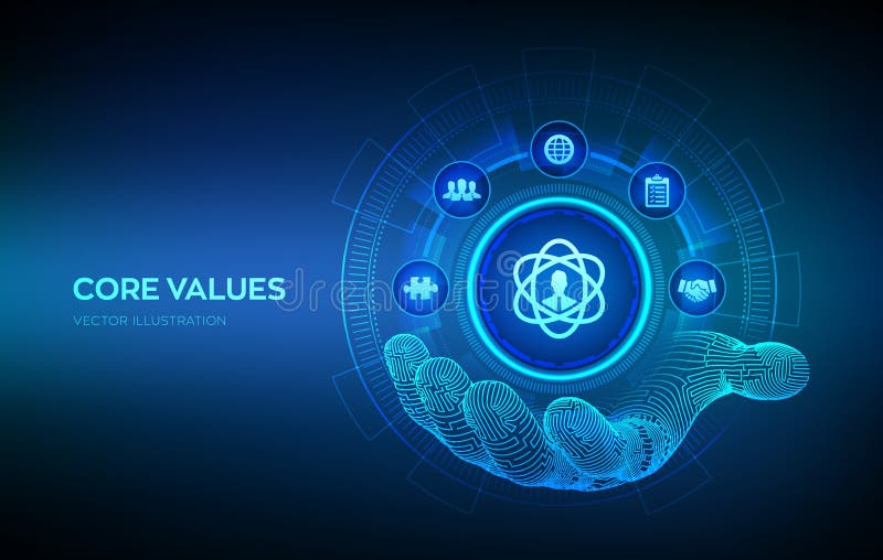 Core Values Icon in Robotic Hand. Responsibility Ethics Goals Company ...