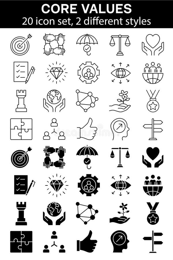 Core values 20 icon set stock vector. Illustration of mobile - 282050328