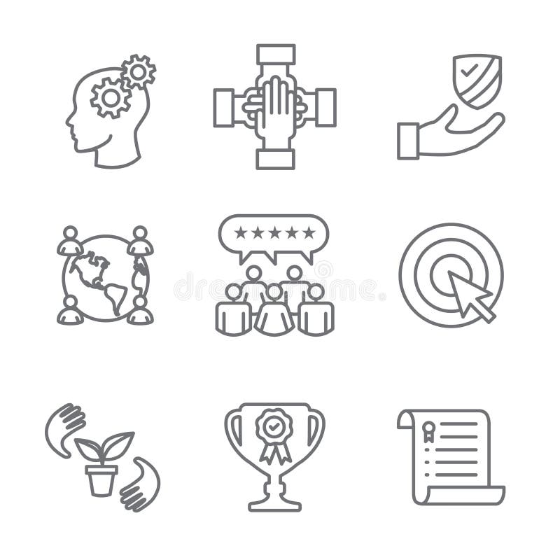 Core Values Icon Set with Teamwork, Work Life Balance with Diversity ...