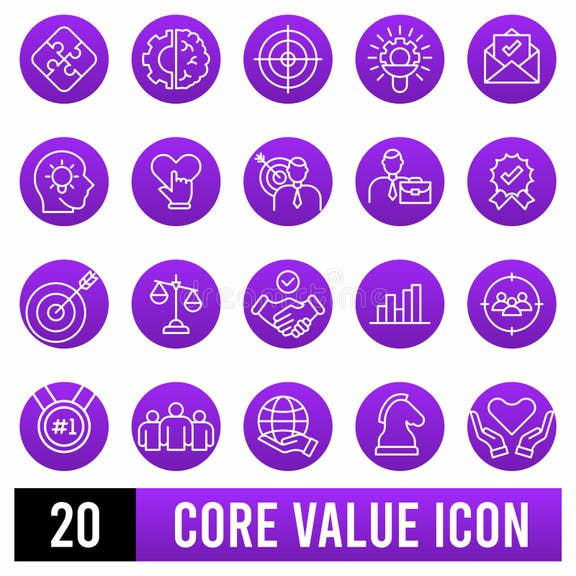 Purple Core Values Icon Set in One Color on White Background Stock ...