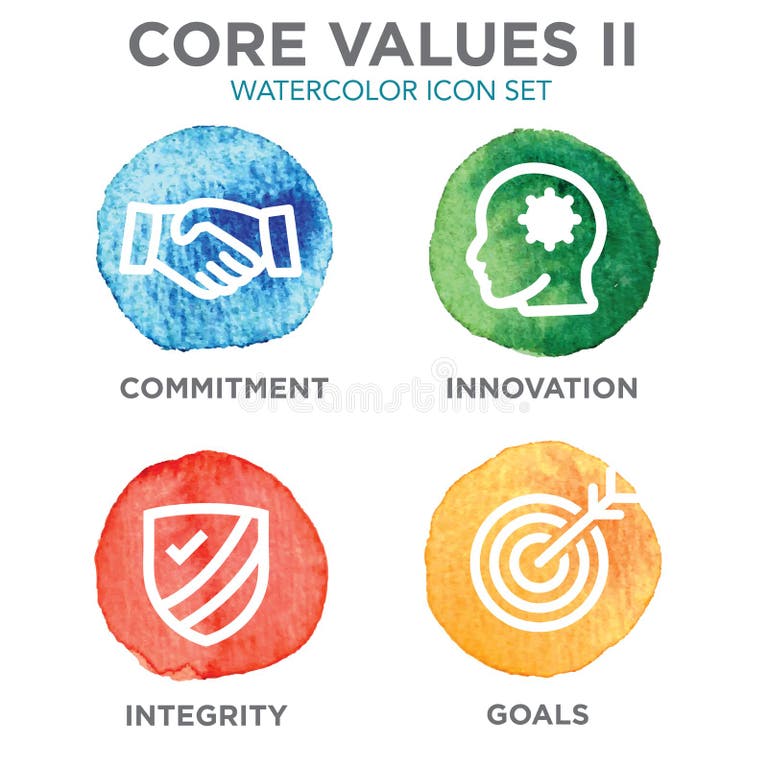 Core Values Watercolor Icon Set Stock Illustrations – 4 Core Values ...