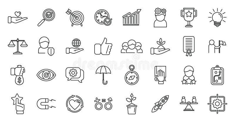Core Values Icons Set Outline Vector. Client Innovation Stock Vector ...