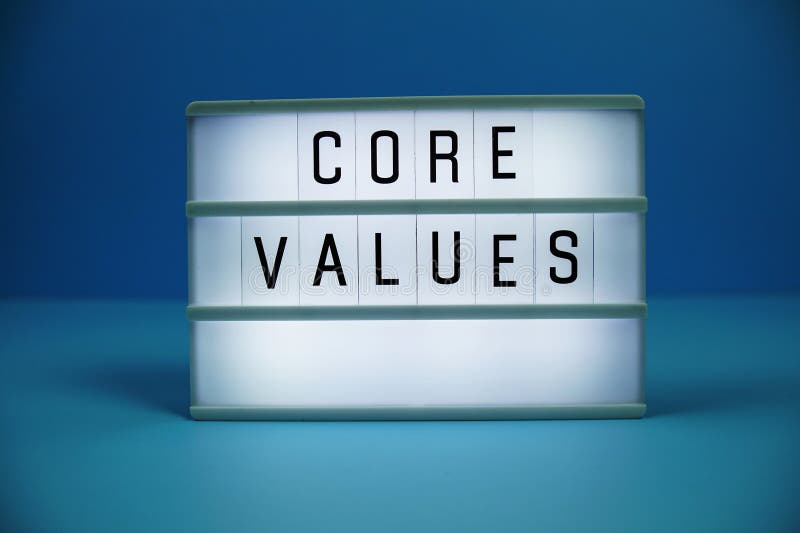 Core Values Letterboard Text on LED Lightbox on Blue Background Stock ...
