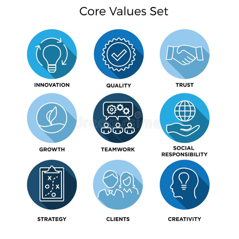 Core Values - Mission, Integrity Value Icon Set with Vision, Hon Stock ...