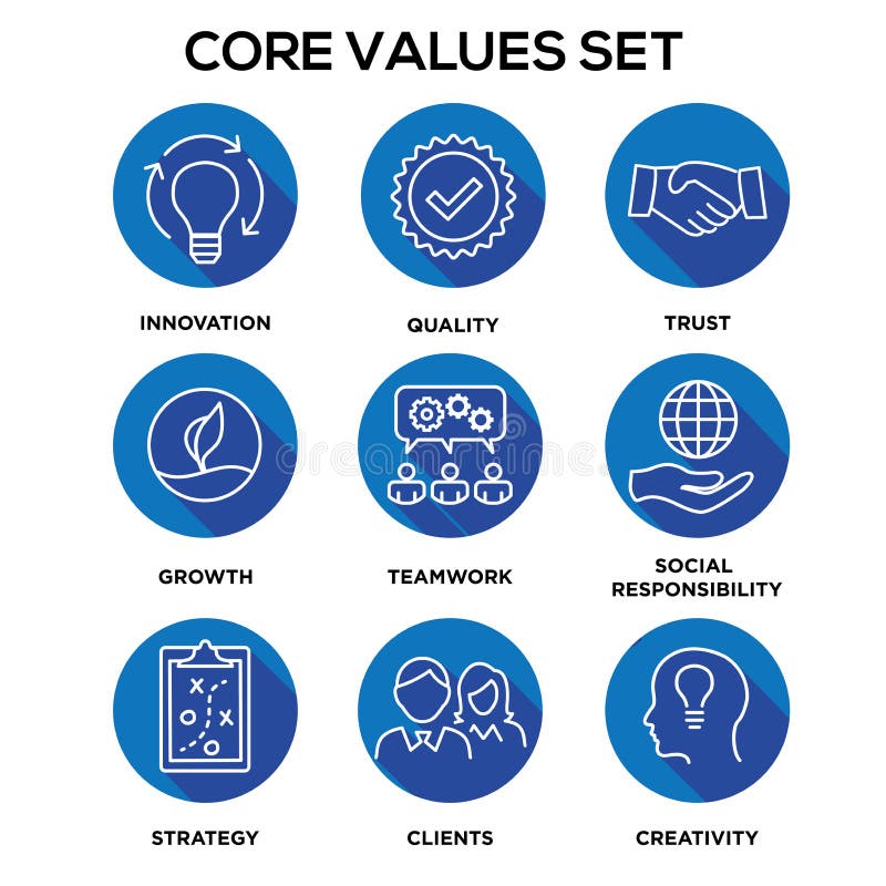 Core Values - Mission, Integrity Value Icon Set with Vision, Hon Stock ...