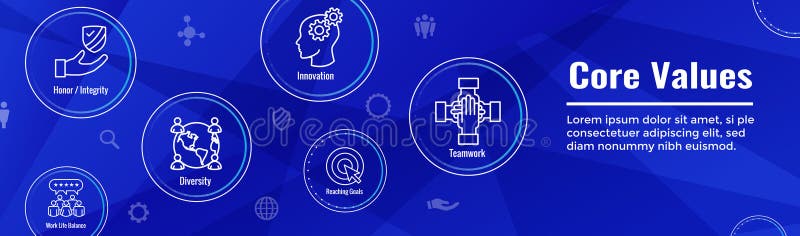 Core Values or Mission and Vision Icon Set W Web Header Banner Stock ...