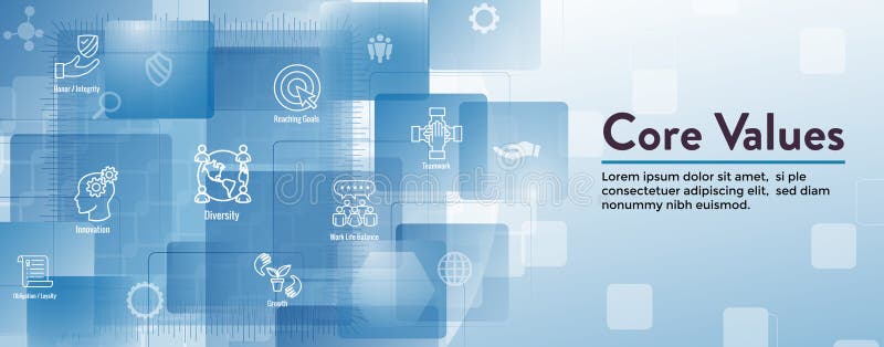 Core Values or Mission and Vision Icon Set W Web Header Banner Stock ...