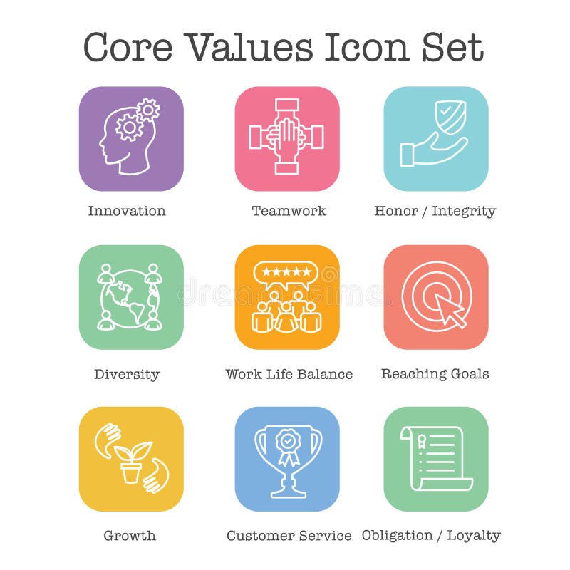 Core Values or Mission and Vision Icons Stock Vector - Illustration of ...