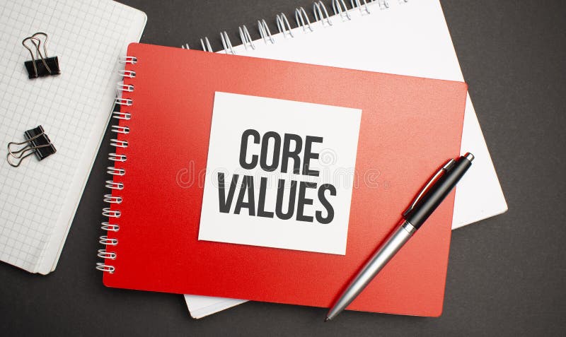 Core Values Sign on Sheet of Paper on the Red Notepad with Pen Stock ...