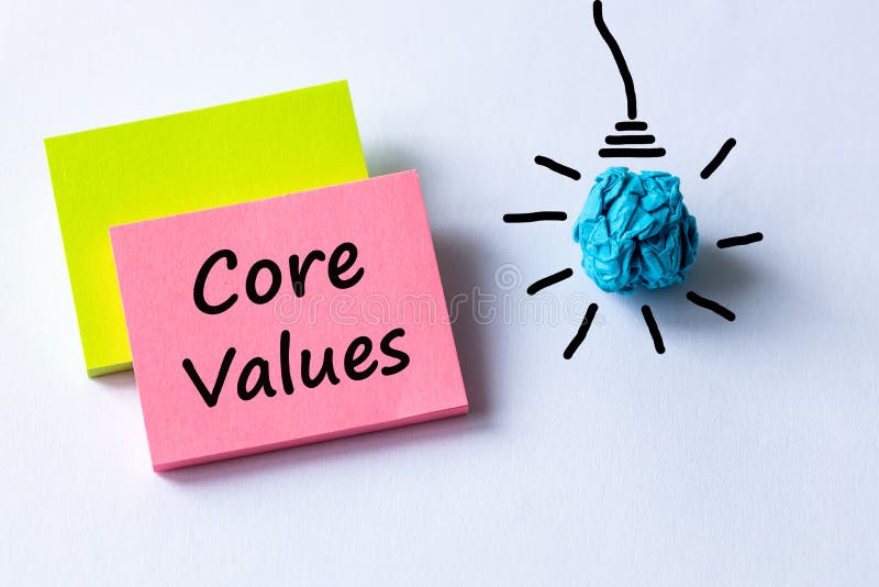 The Core Values Text on Colored Sticky Notes Next To the Light Bulb ...