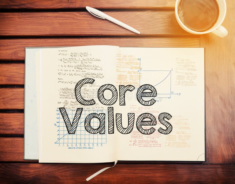 Core Values : Text Inside Notebook on Table with Coffee Stock Photo ...