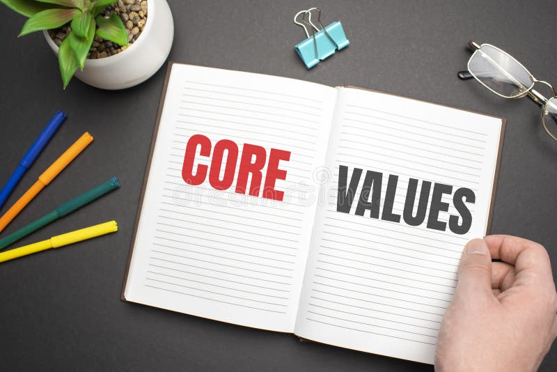 Core Values Text on the Notebook with Businessman& X27;s Hands Stock ...