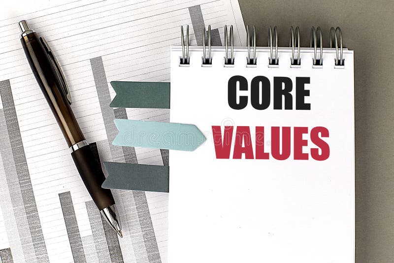 CORE VALUES Text on Notebook with Chart on Gray Background Stock Image ...