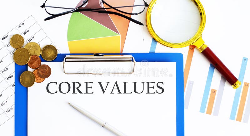 Core Values Text on Paper Sheet with Magnifying Glass on Chart Stock ...
