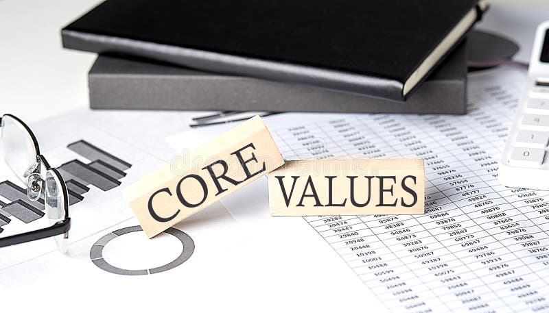 CORE VALUES - Text on a Wooden Block with Chart and Notebook Stock ...