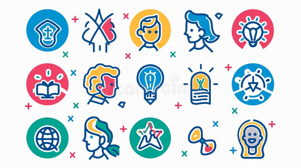 Professional Core Values Thin Line Icons Set for Business Presentations ...