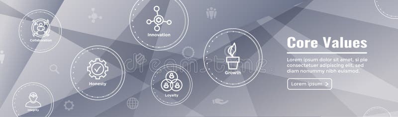 Core Values Web Header Banner Image with Integrity, Mission, Etc Stock ...
