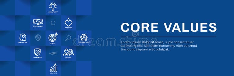 Core Values Web Header Banner with Integrity Mission and Vision Icons ...