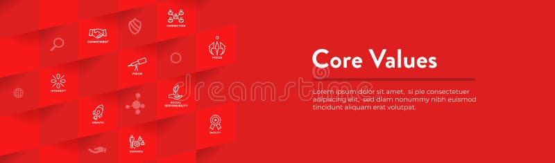 Core Values Web Header Banner with Integrity Mission and Vision Icons ...