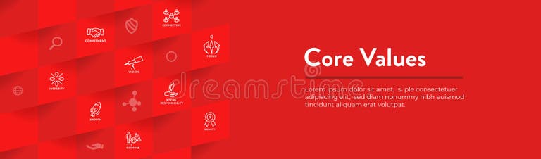 Core Values Web Header Banner with Integrity Mission and Vision Icons ...