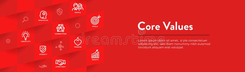 Core Values Web Header Banner with Integrity Mission and Vision Icons ...