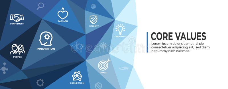 Core Values Web Header Banner with Integrity Mission and Vision Icons ...