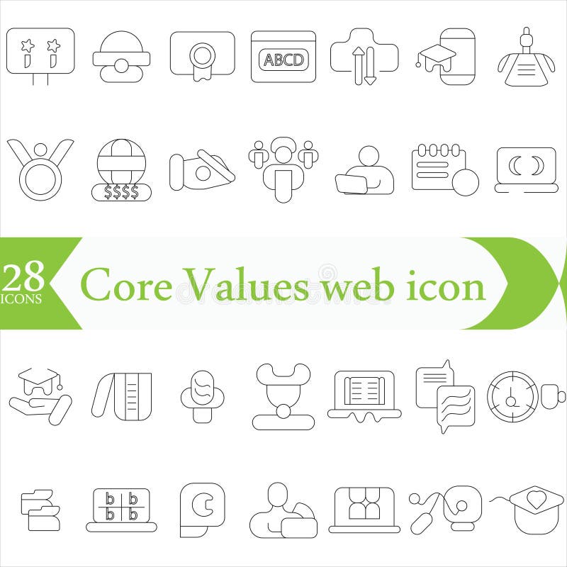 Core Values Web Icon Set in Line Style. Innovation, Integrity ...