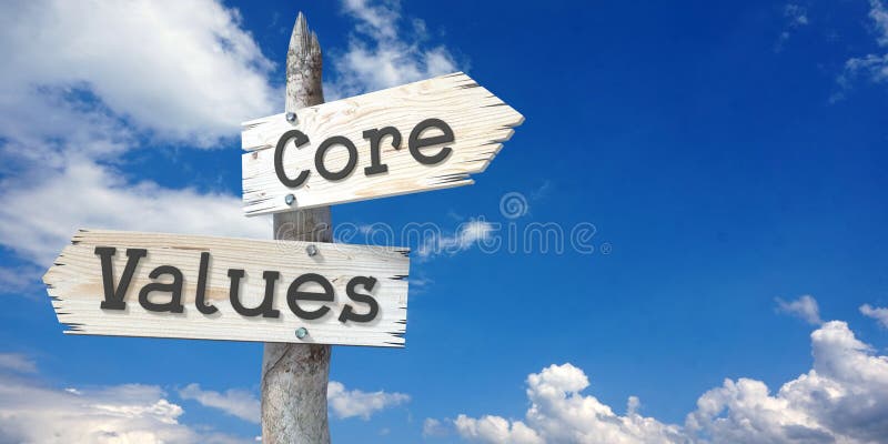 Core Values - Wooden Signpost with Two Arrows Stock Illustration ...