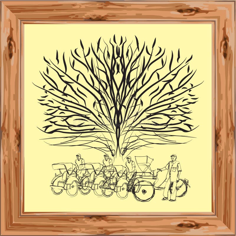 Free Hand Drawing Illustration of a Rickshaw Driver Under a Tree ...