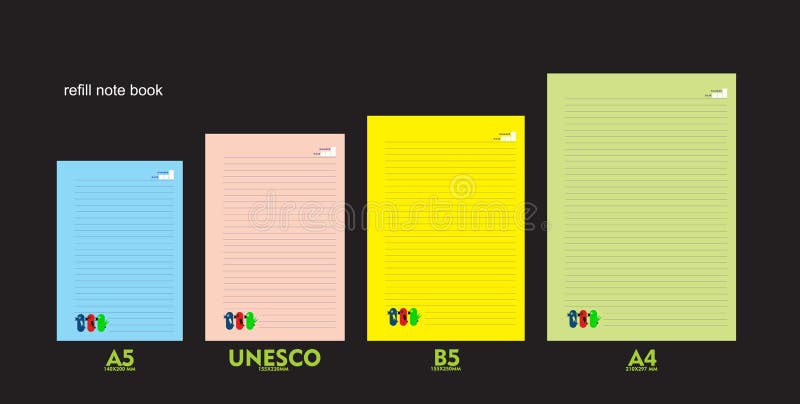 Design of Note Book Refills in Sizes A5, A4, B5 and Unesco Sizes. Stock ...