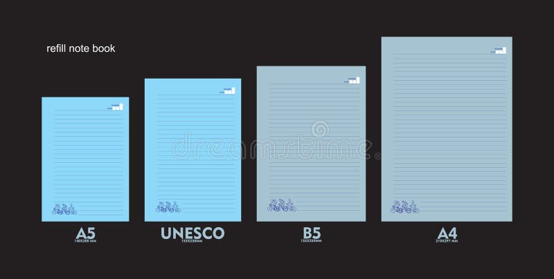 Design of Note Book Refills in Sizes A5, A4, B5 and Unesco Sizes. Stock ...