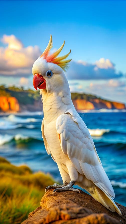 Corella bird stands sea stock illustration. Illustration of element ...