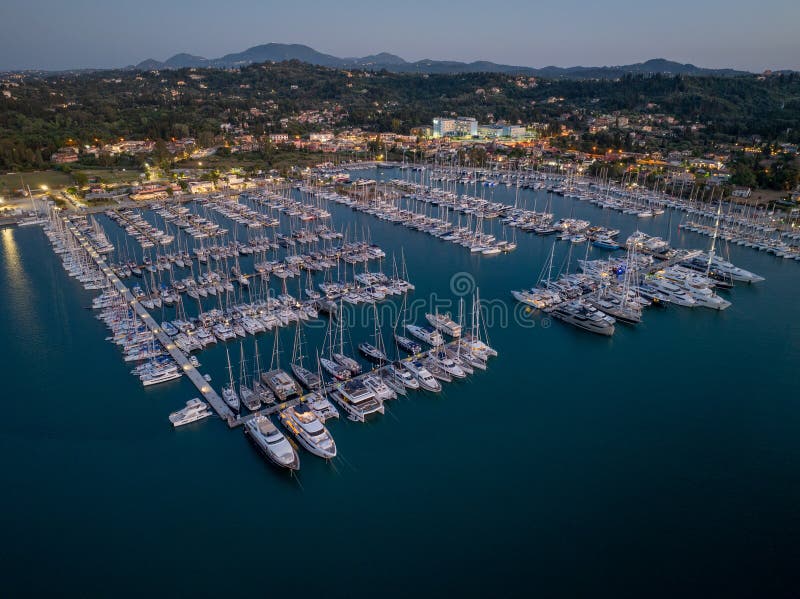 Corfu, Corfu, Greece. June 28, 2024: Gouvia Marina at Dusk in Corfu ...