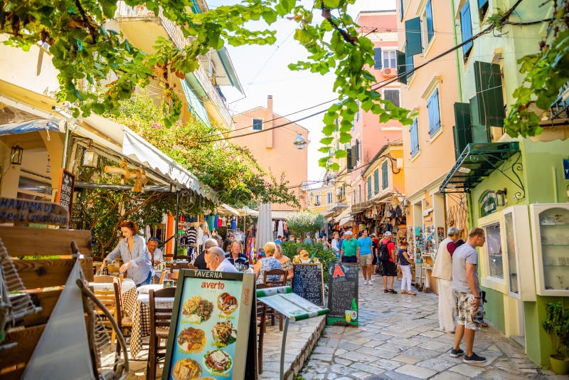 Corfu, Greece - 16.10.2018: View of Typical Narrow Street of an Old ...