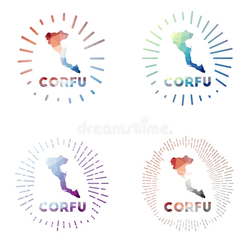 Corfu Low Poly Sunburst Set. Stock Vector - Illustration of departure ...